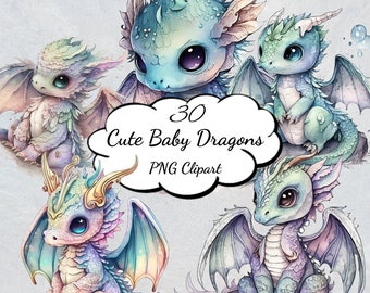 Cute Baby Dragon Clipart Watercolor Colorful PNG Digital Image ...