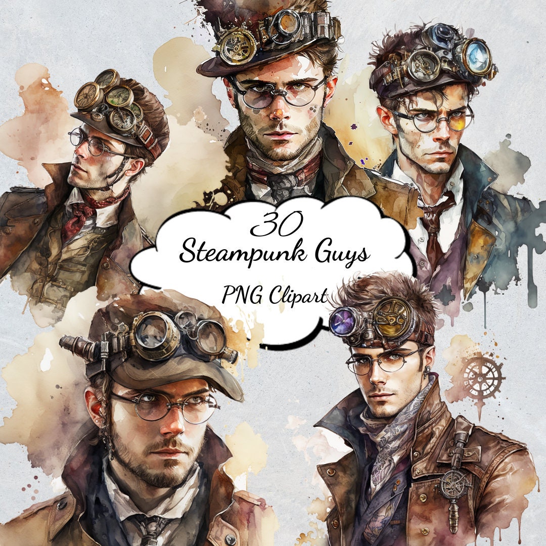 Steampunk Guy Clipart PNG, Watercolor Romantic Steampunk PNG, Victorian ...