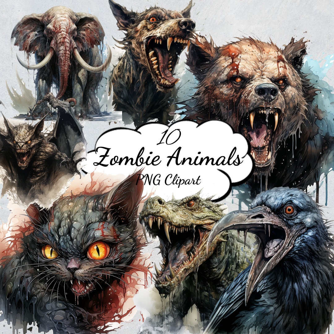 Zombie Animal PNG Clipart for Sublimation Halloween Safari Zoo Animals ...