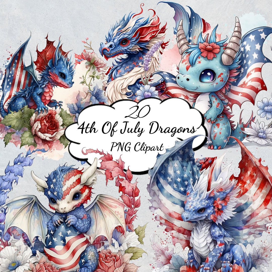 Independence Day Dragons PNG Clipart 4th of July Floral Nursery Dragon ...