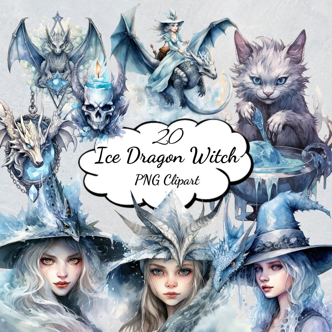 Ice Dragon Witch PNG Clipart Bundle Watercolor Printable Witches ...