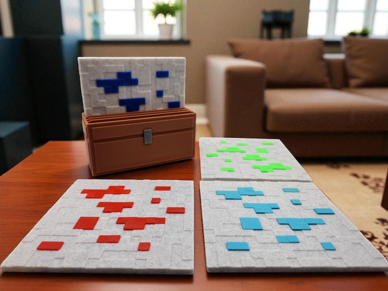 Minecraft Ore Coaster Set With Chest - Gamer Gift - 5 Block Coasters - Etsy