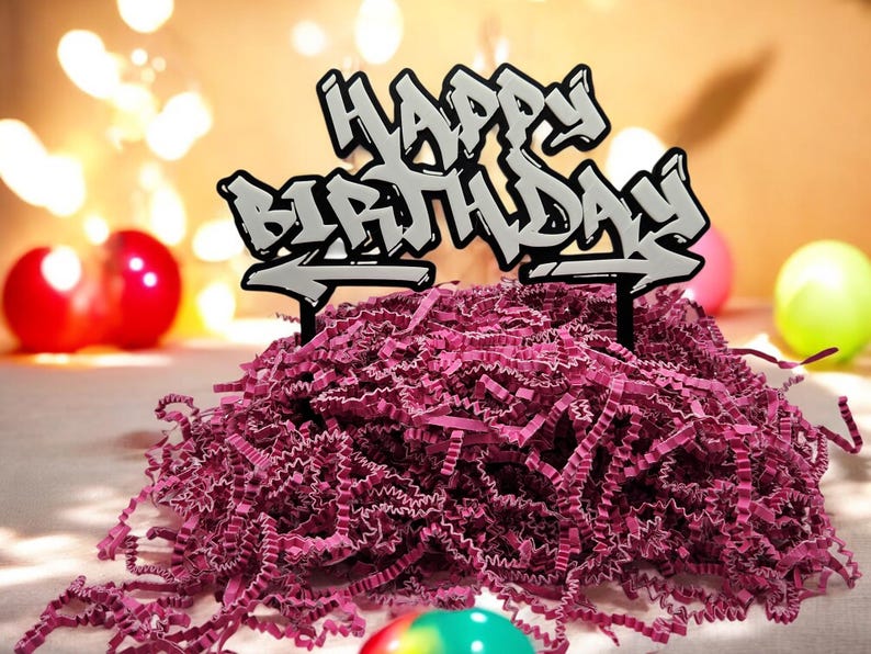 Happy Birthday Graffiti Cake Topper - Choose Your 2 Colors - 3D Printed ...
