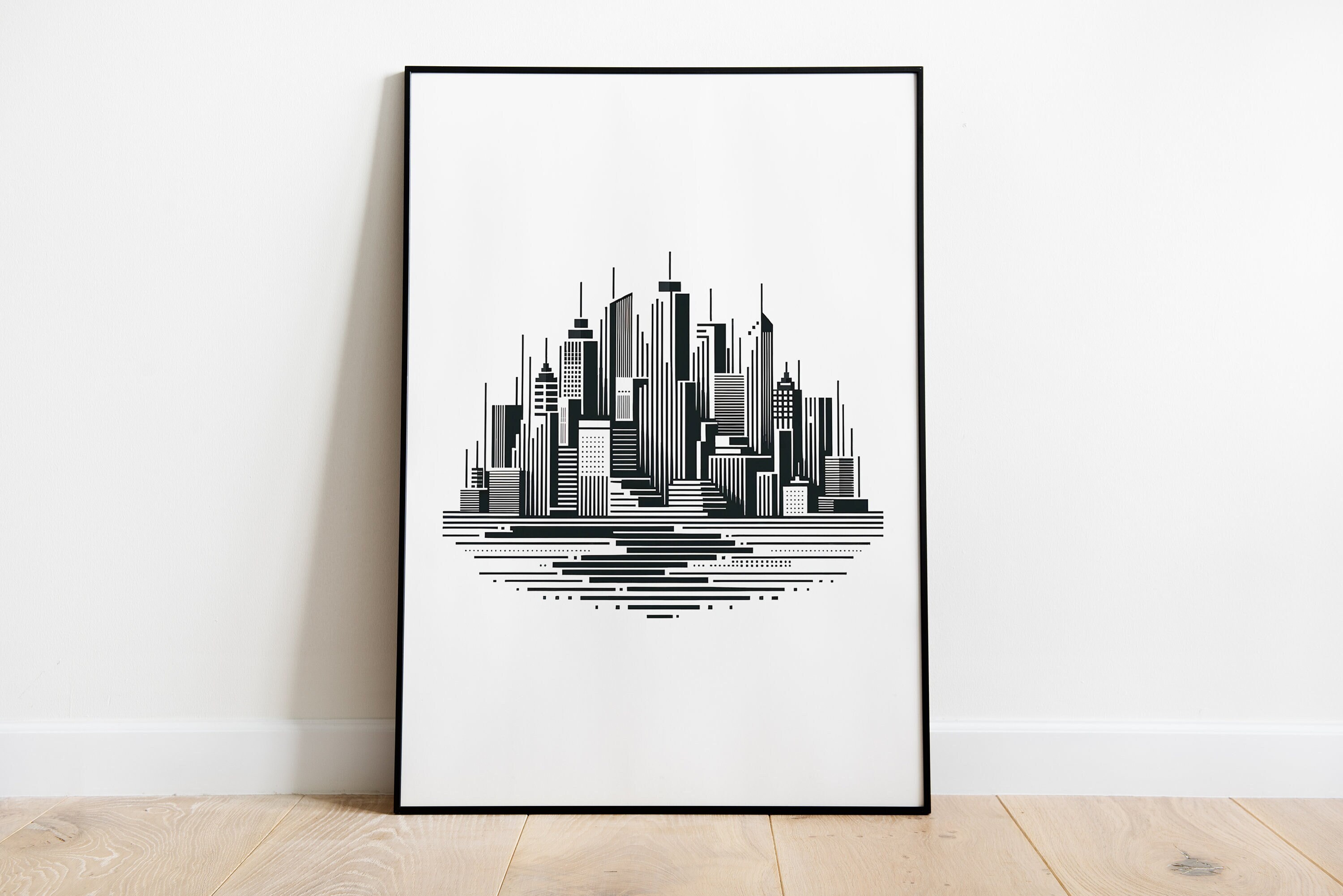 Modern Black & White Abstract City Art Print metropolis Minimalism Home ...