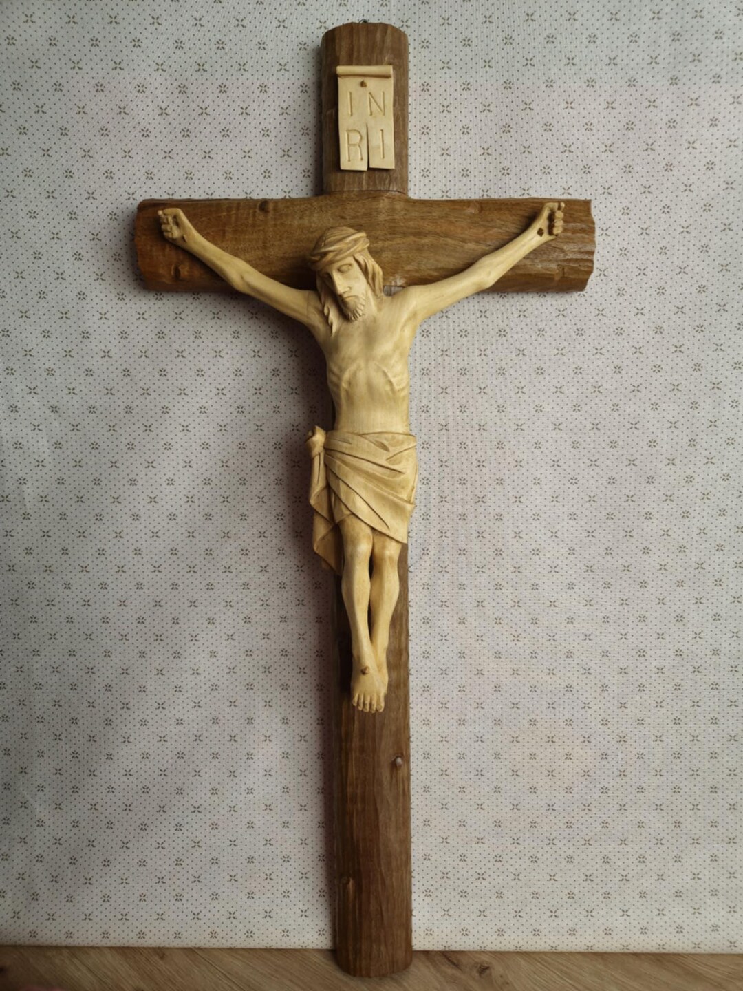 Jesus on Cross Chiseled Statue, Handmade Religious Art, Sacred Figurine ...