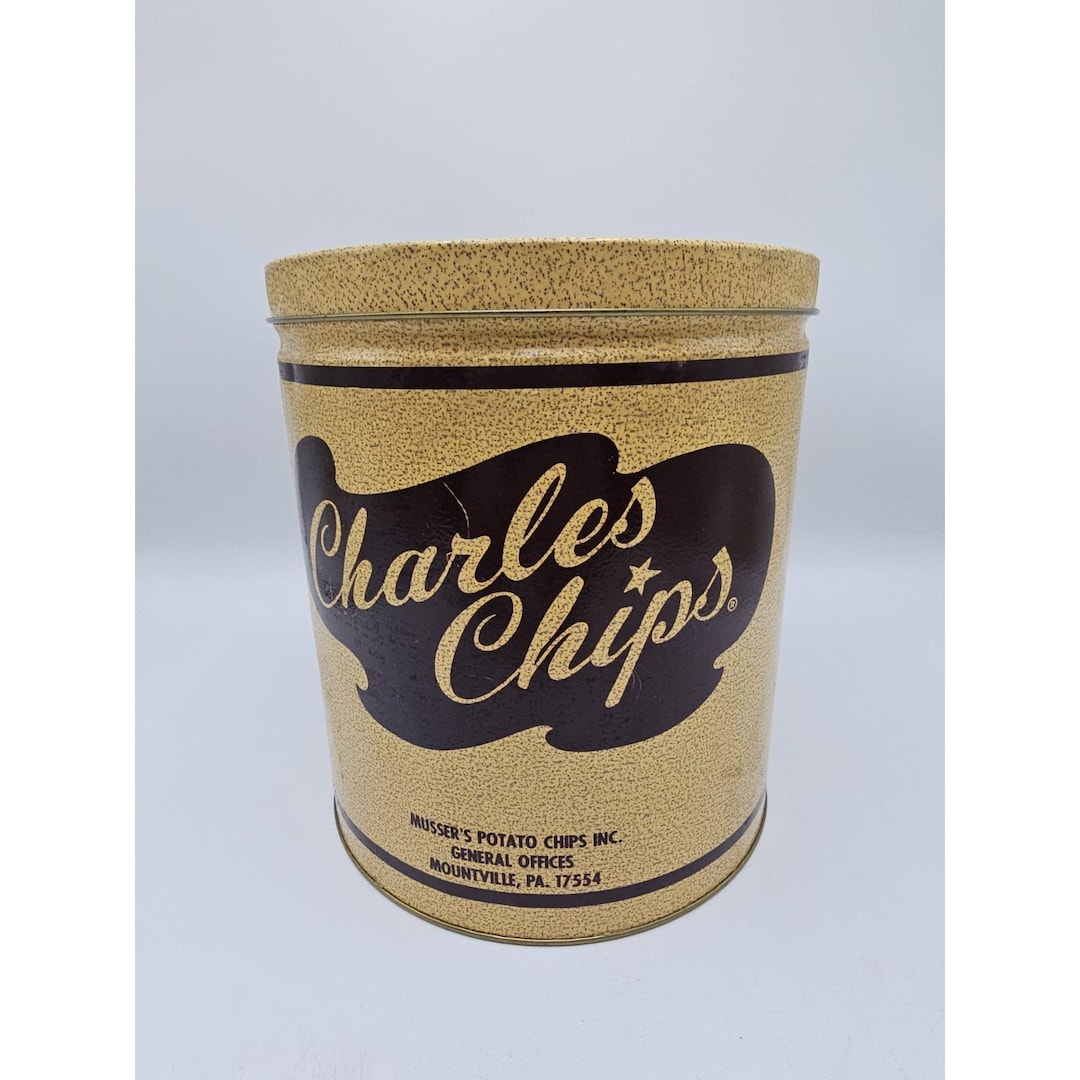 Vintage Charles Chips Round Metal Tin Can With Lid 16 Oz. Graphics - Etsy