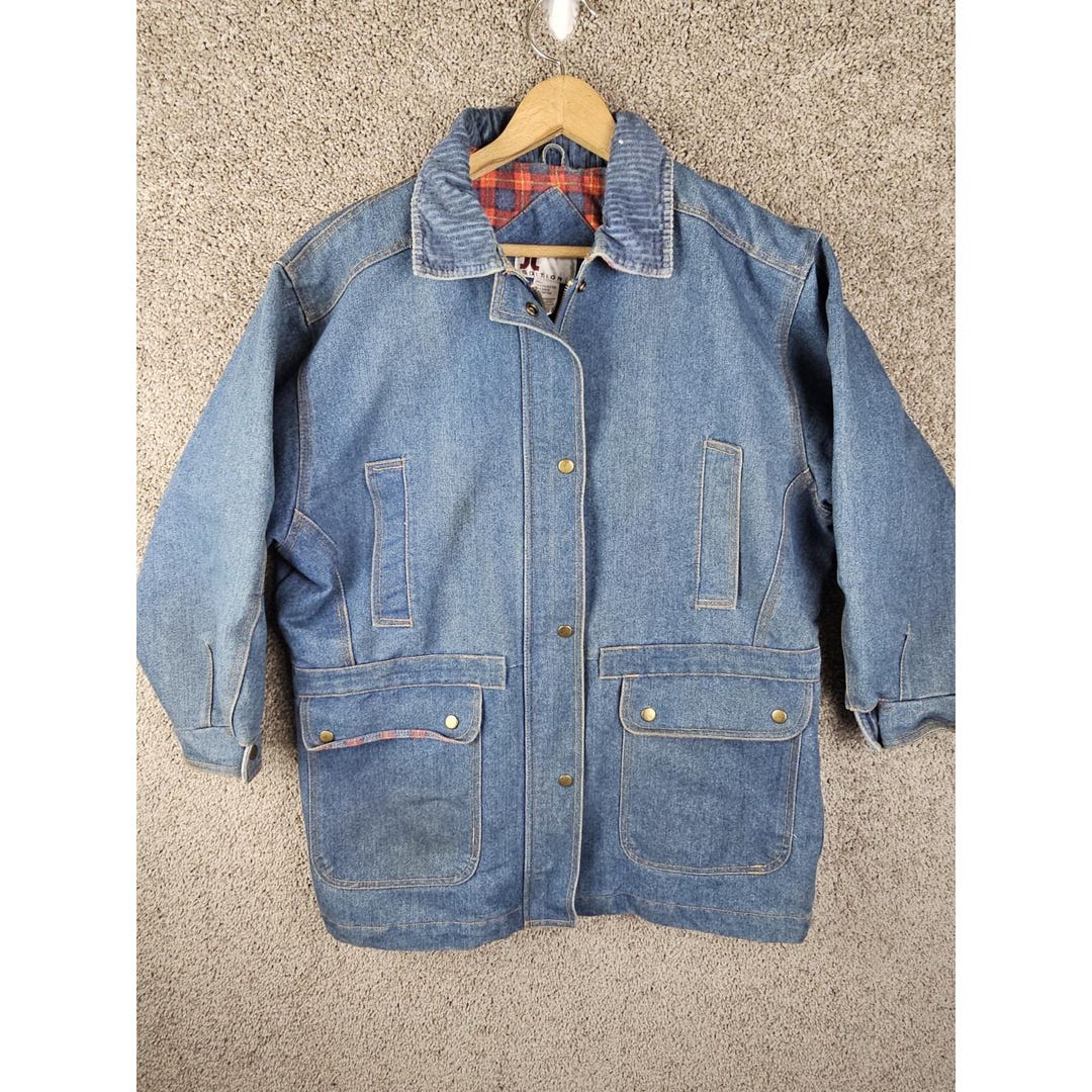 Vintage Oversized Heavy Denim Jacket Shacket Chore Coat Flannel Lined ...