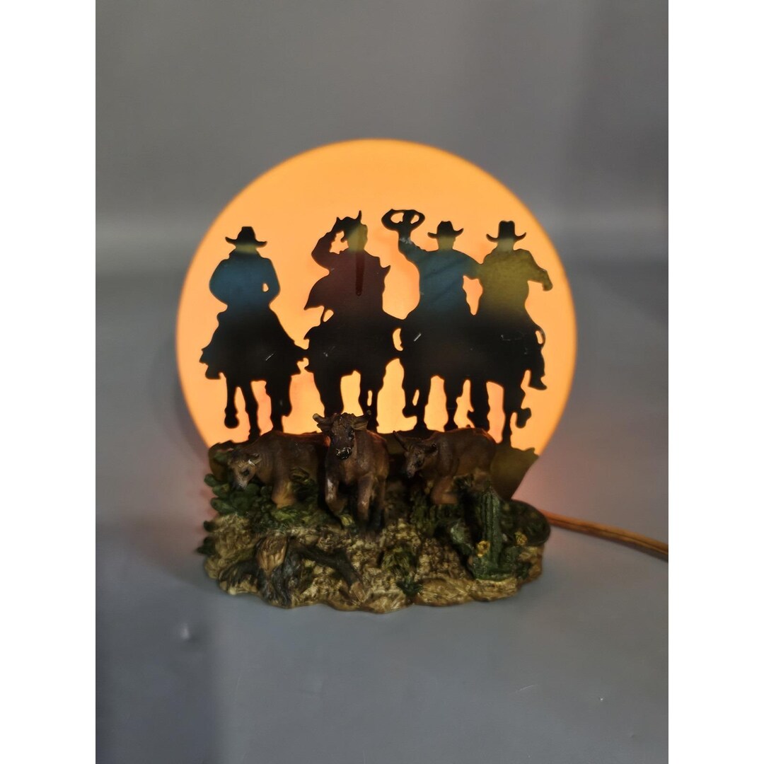 Vintage Western Cattle Rustling Cowboys Sunset Bedside Table Lamp Night ...
