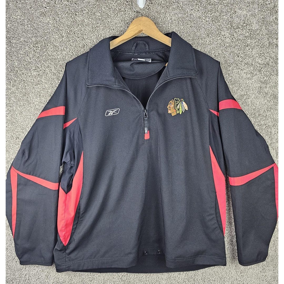 Reebok CCM Chicago Blackhawks Black & Red 1/4 Zip Vented Pullover Mens ...