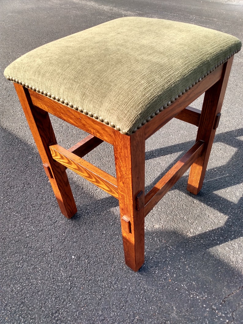 Vintage Solid Wood Mission Style Olive Green Stool - Etsy