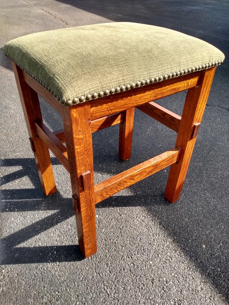 Vintage Solid Wood Mission Style Olive Green Stool - Etsy