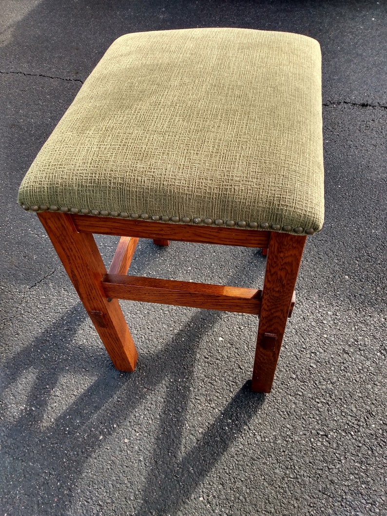 Vintage Solid Wood Mission Style Olive Green Stool - Etsy
