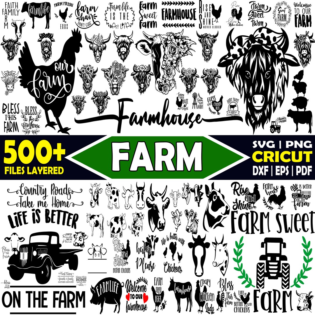 Farm Svg Highland Cow Svg Farming Farmhouse Svg 500 Files Bundle ...