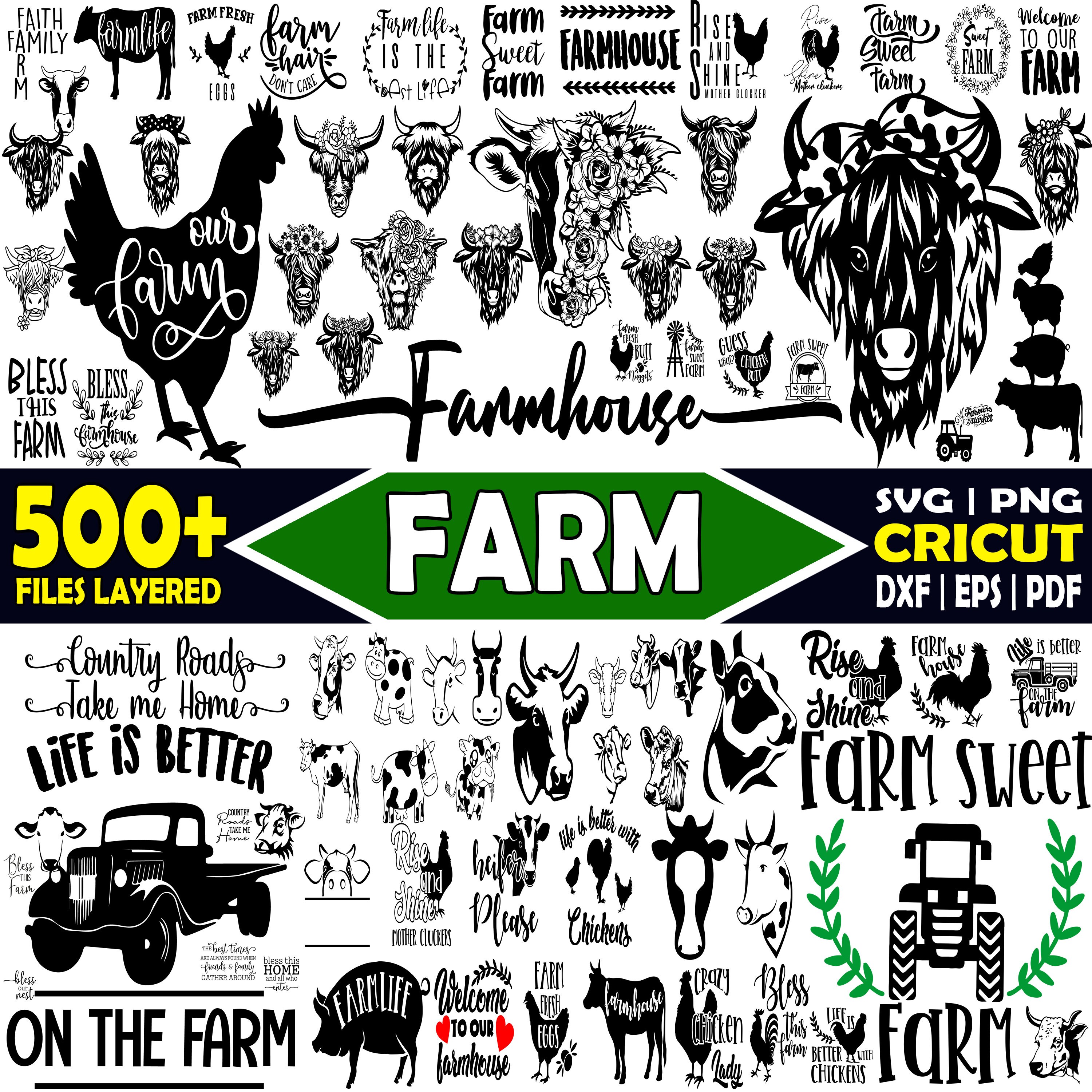 Farm Svg Highland Cow Svg Farming Farmhouse Svg 500 Files Bundle ...