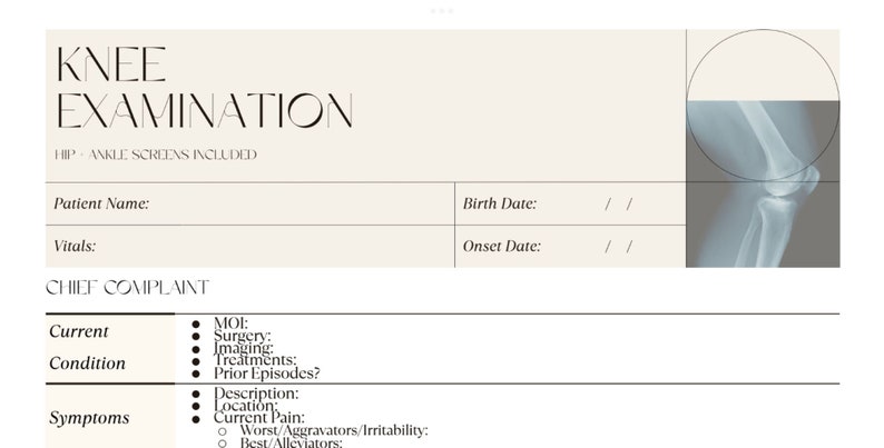 Primary Knee Physical Therapy Outpatient Exam Form - Etsy