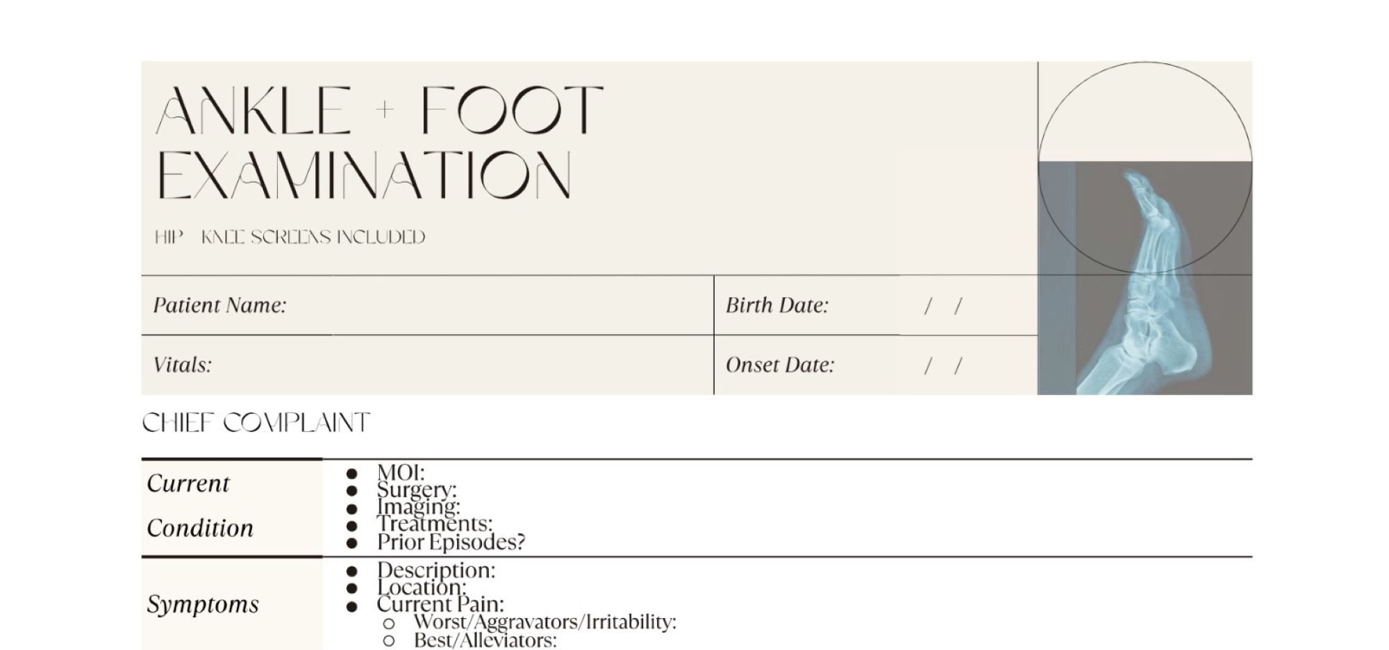 Ankle + Foot Physical Therapy Outpatient Exam Form - Etsy