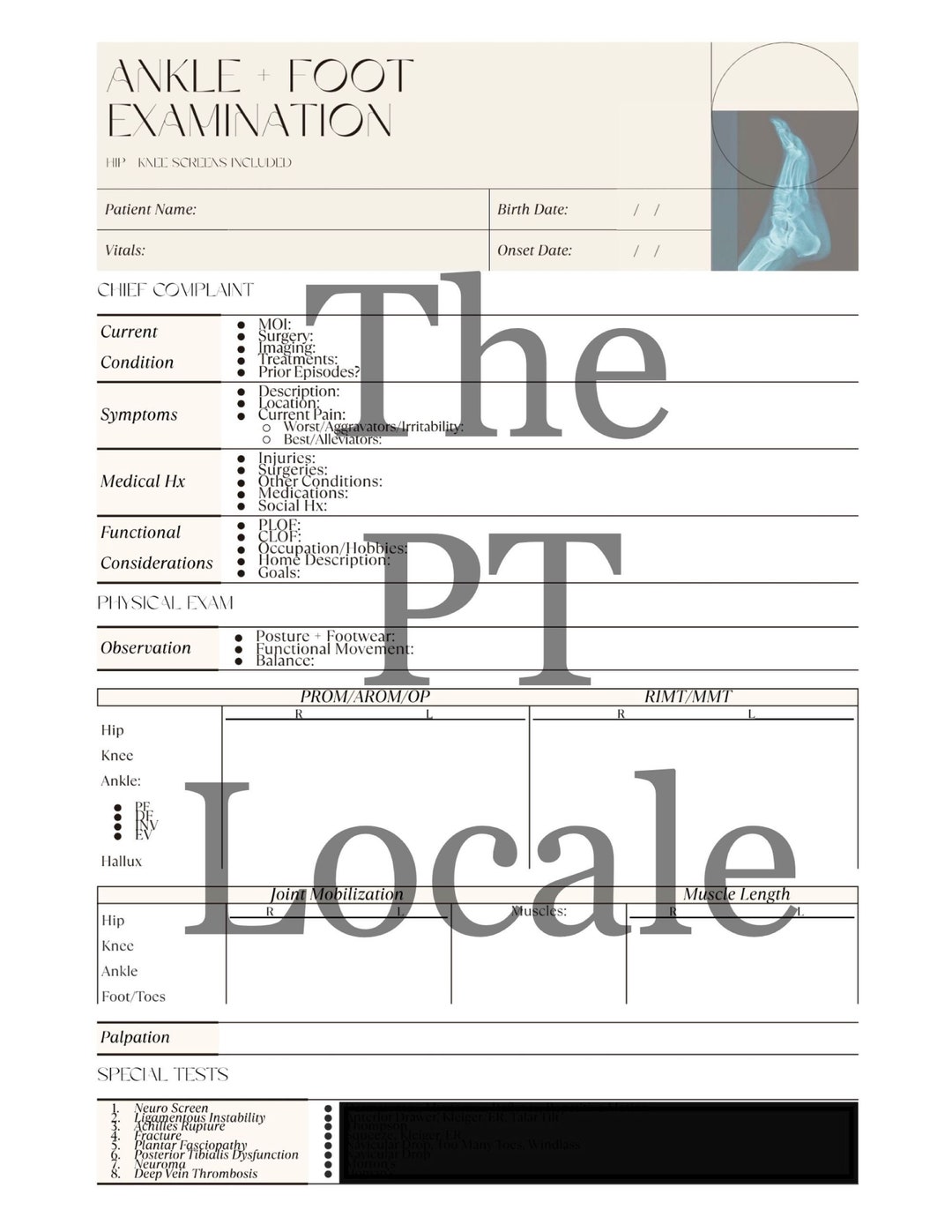 Ankle + Foot Physical Therapy Outpatient Exam Form - Etsy