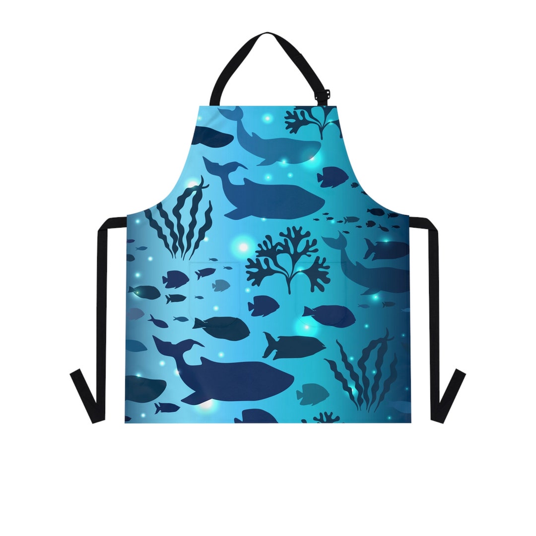 Apron AOP Ocean Life Apron, Under Water Sea Life Kitchen Accessory ...