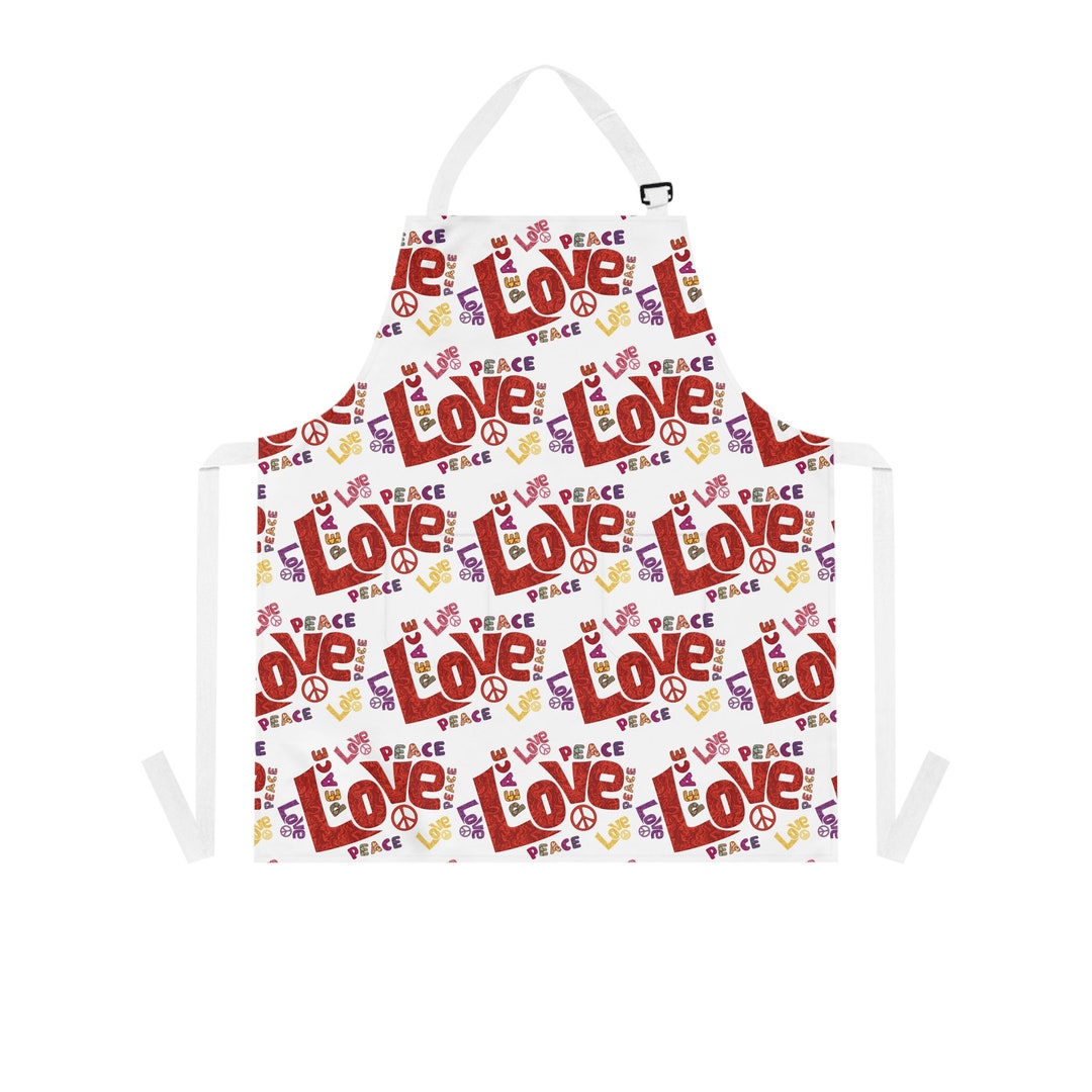 Apron AOP Love and Peace Apron, Retro Hippie Apron, Peace Sign Apron ...