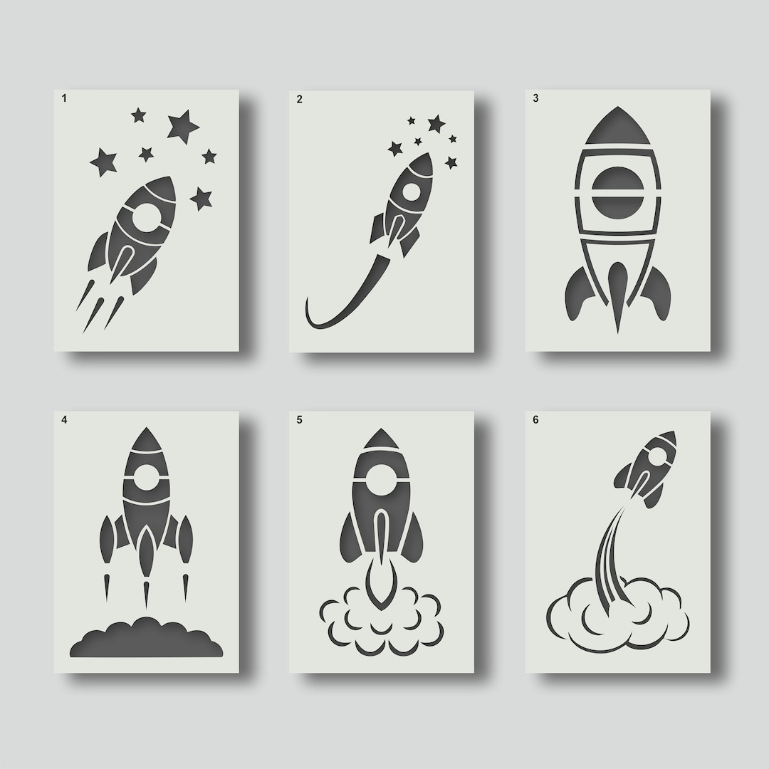 Space Rocket Stencils for Kids Bedroom, Nursery, Art & Craft. Various ...