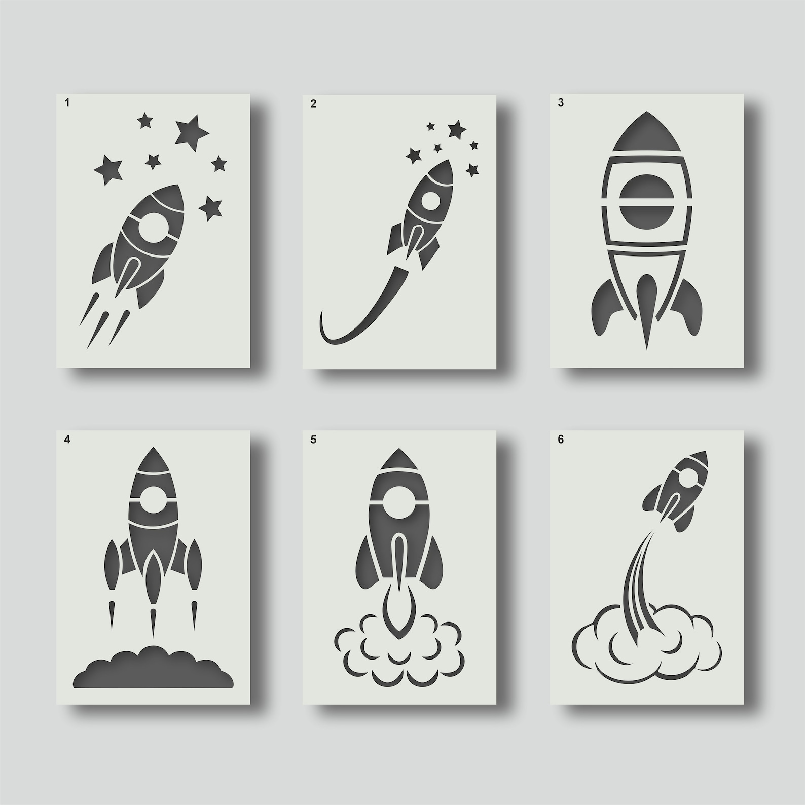Space Rocket Stencils for Kids Bedroom, Nursery, Art & Craft. Various ...