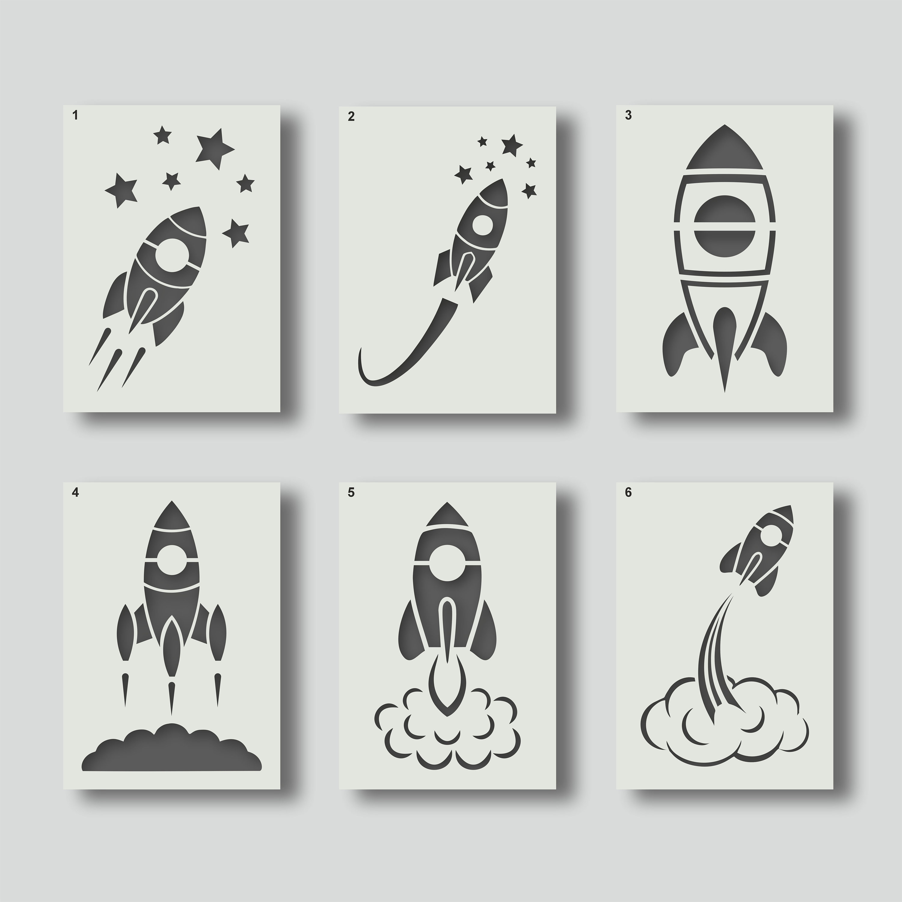 Space Rocket Stencils for Kids Bedroom, Nursery, Art & Craft. Various ...