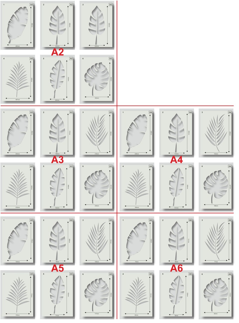 Reusable Tropical Leaf Stencils for Painting. Various Style and Size ...