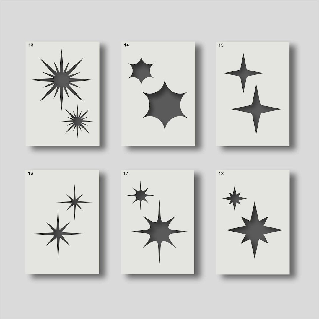 Reusable Star Shape Stencils. Star Stencils for Nursery Walls and Home Decor Various Design and ...