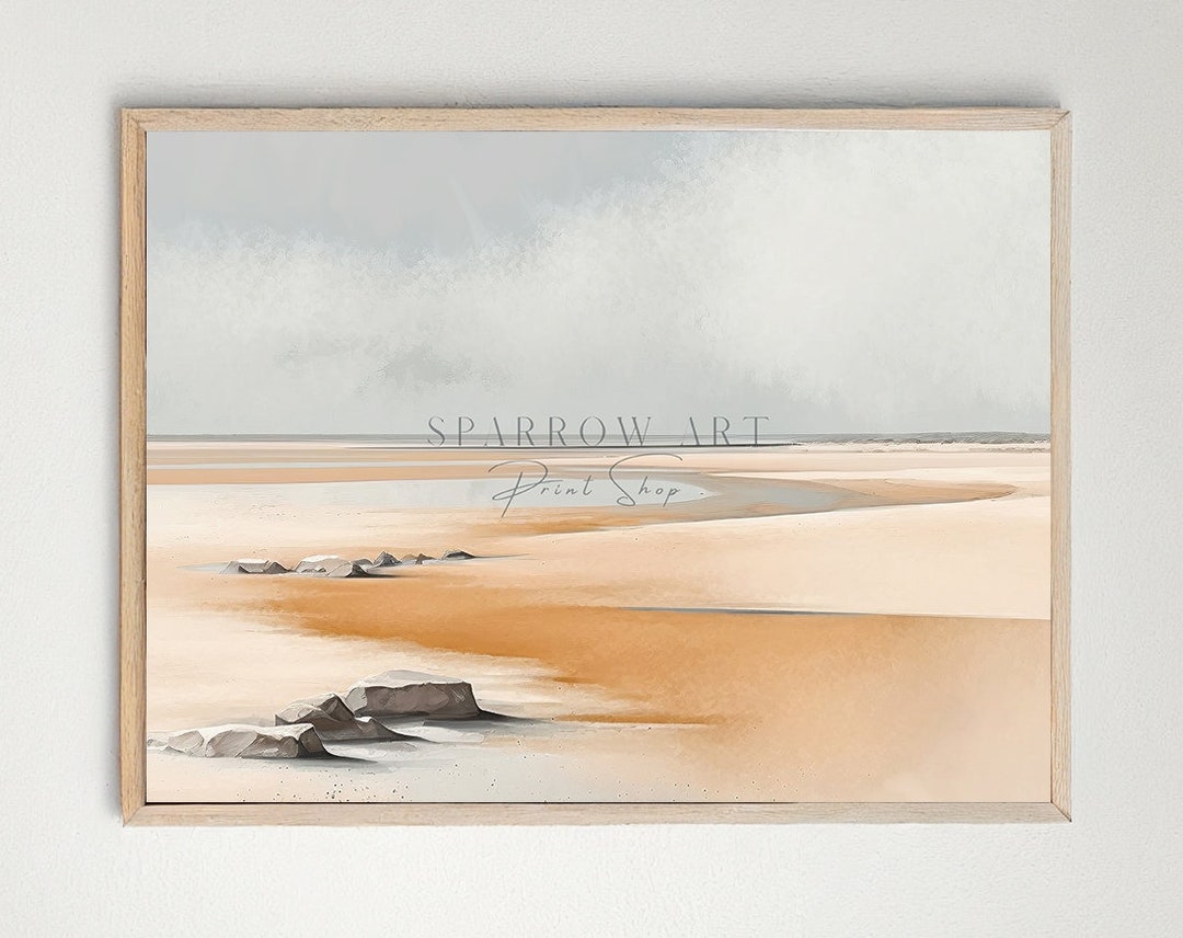 Low Tide Beachside Painting, Printable Seascape Nature Wall Art ...