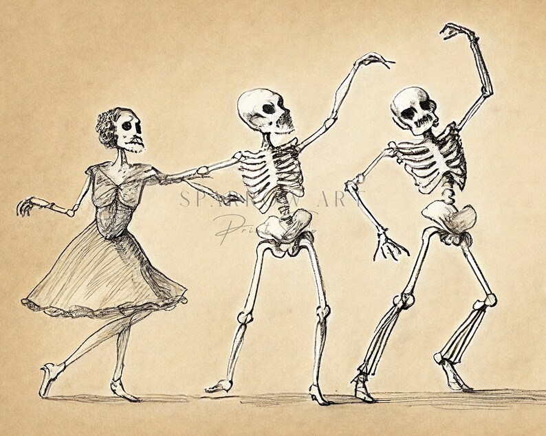 Skeleton Dance I Vintage Style Pencil Sketch for Halloween I - Etsy