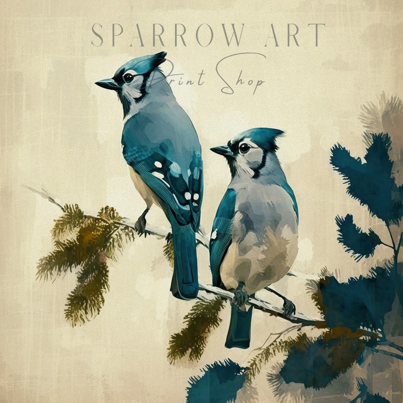 Feathered Friends Vintage Blue Jay Painting, Printable Bird Wall Art ...