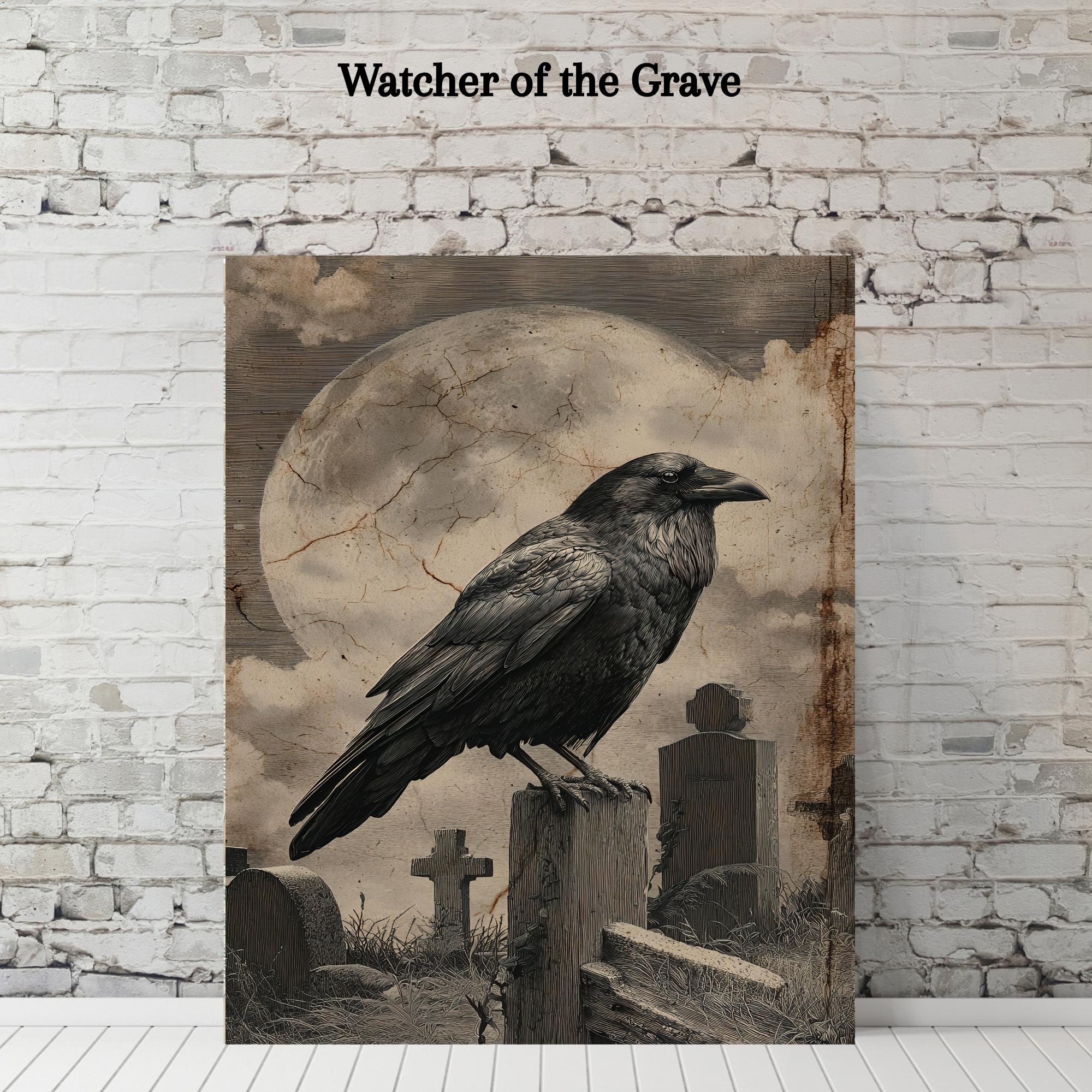Watcher of the Grave Gothic Wall Art – 8x10 Raven Cemetery Metal Sign ...
