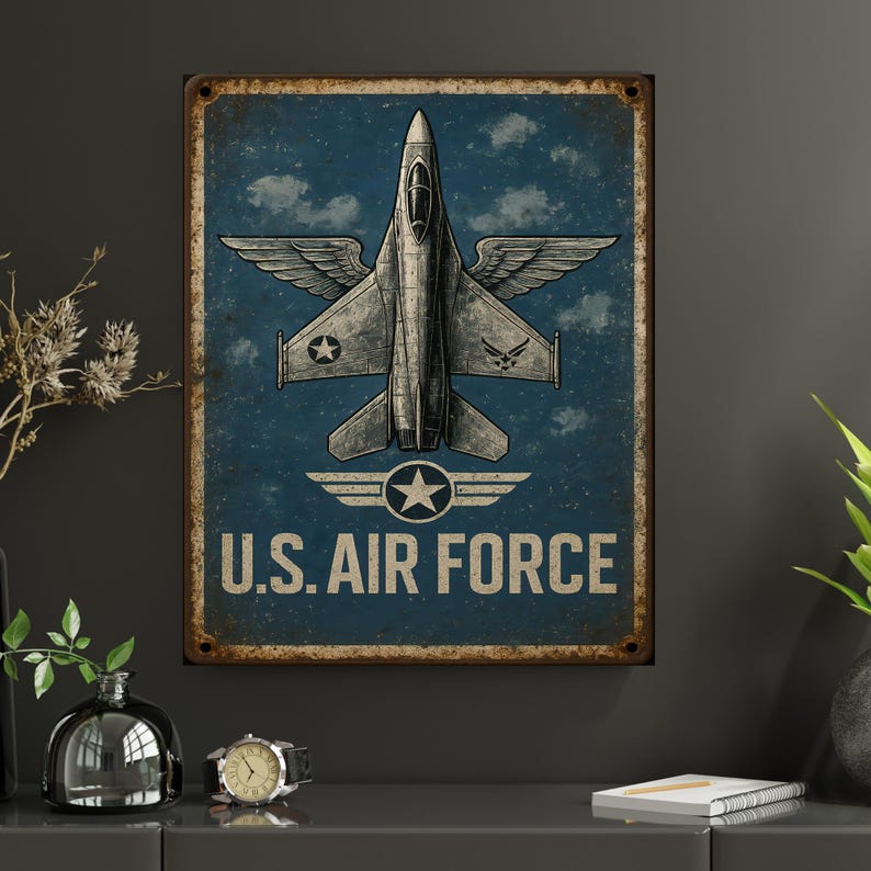 U.S. Air Force Wall Art, Vintage Jet Metal Sign 8x10 | Patriotic Air ...
