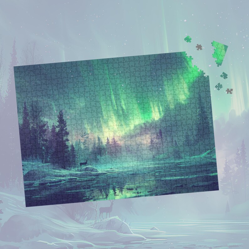 Aurora Borealis Jigsaw Northern Lights 520 Piece Jigsaw Puzzle Snowy ...