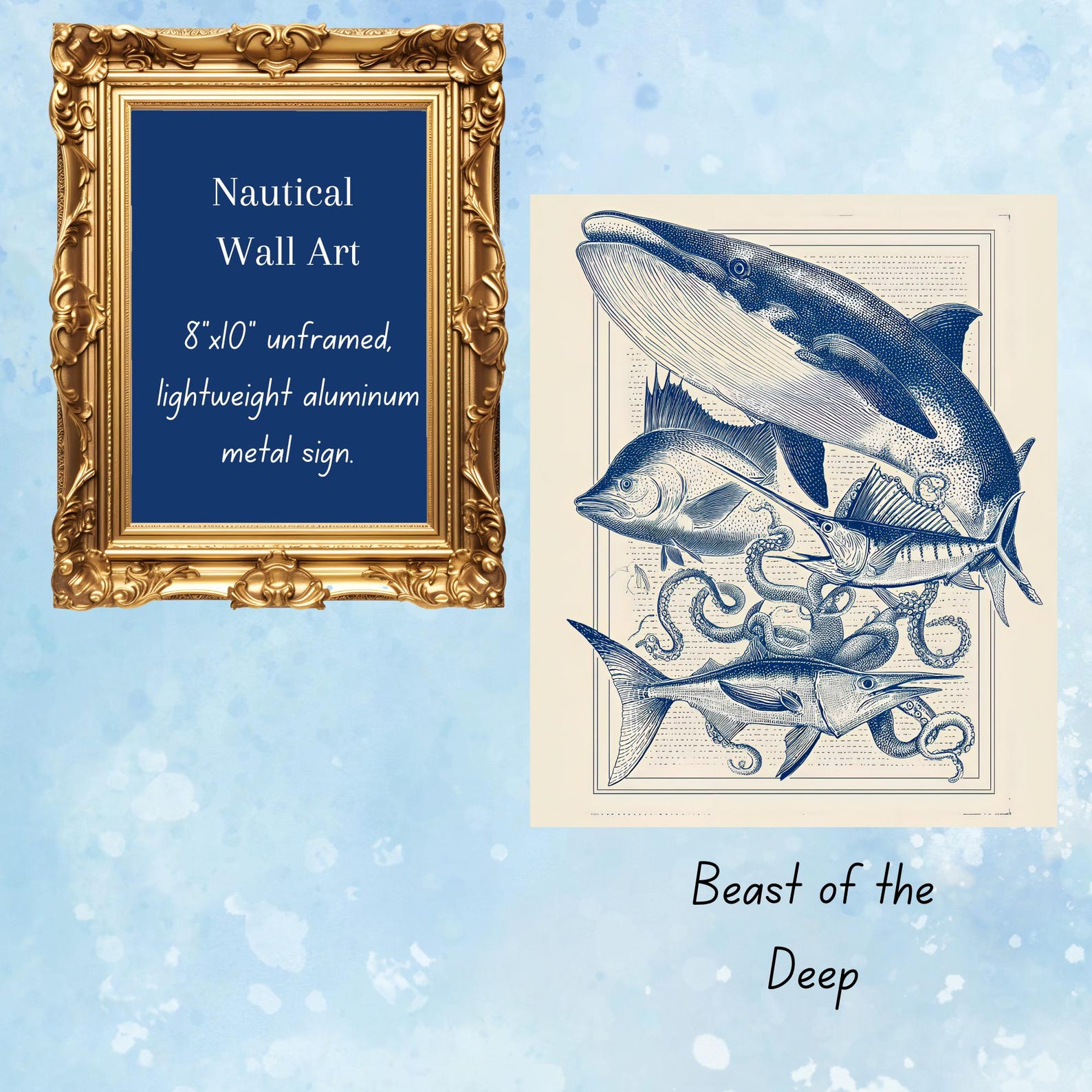 Vintage Nautical Ocean Creatures Wall Art Coastal Maritime Mythology ...