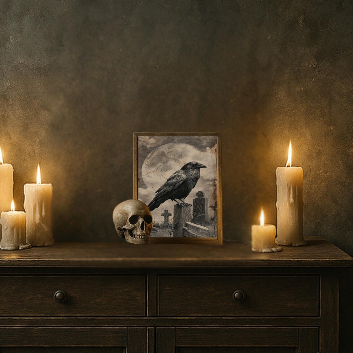 Watcher of the Grave Gothic Wall Art – 8x10 Raven Cemetery Metal Sign ...