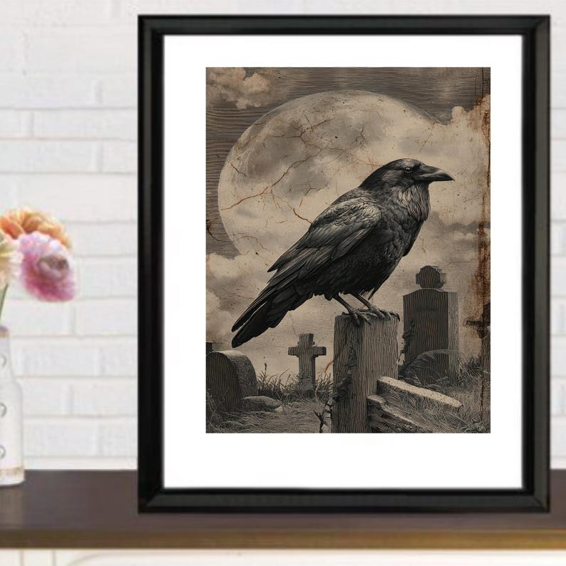Watcher of the Grave Gothic Wall Art – 8x10 Raven Cemetery Metal Sign ...