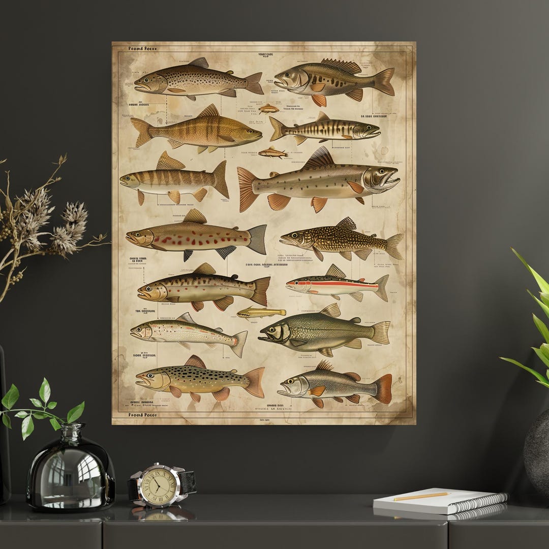 Vintage Fish Chart Wall Art Rustic Charm Vintage-style Illustrated ...
