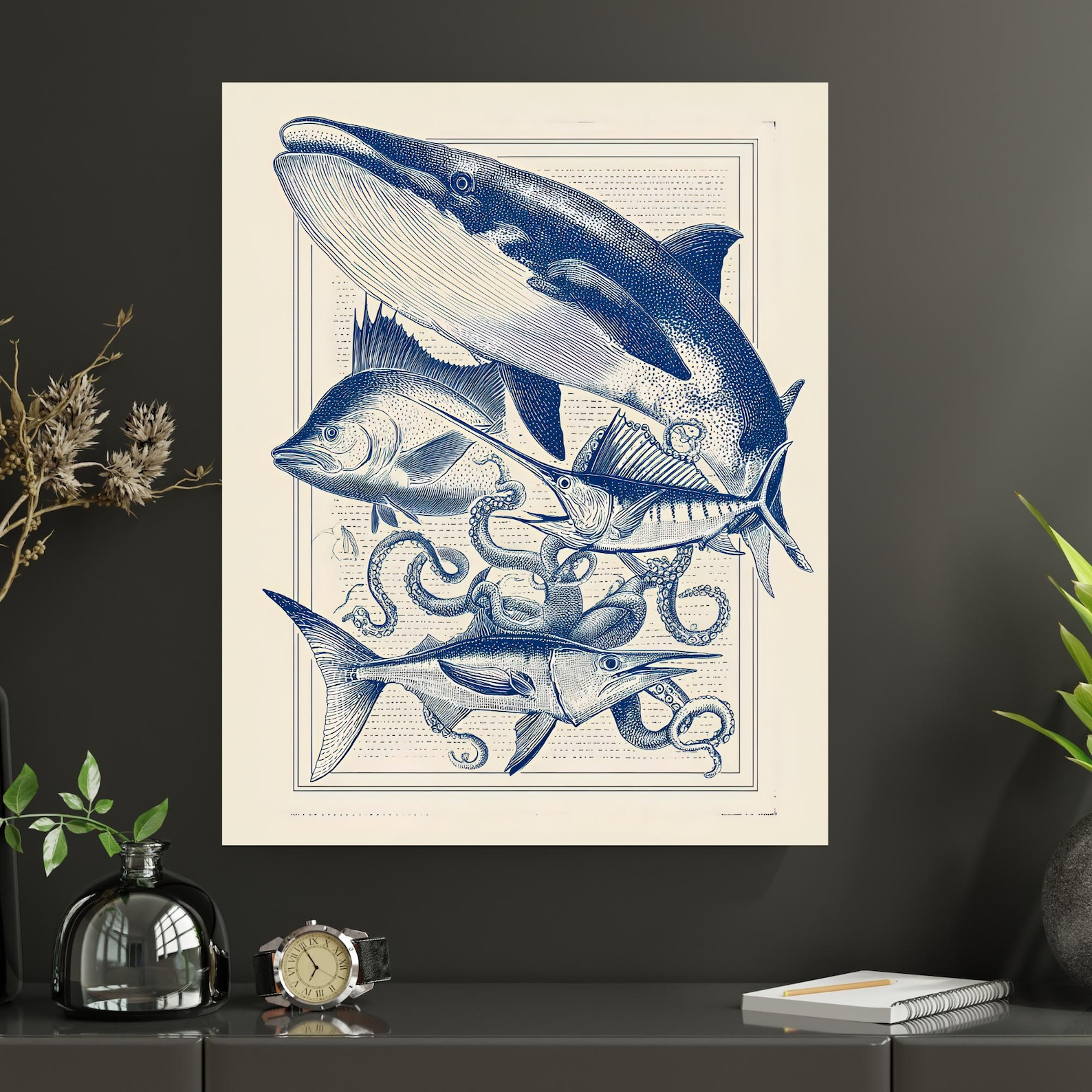 Vintage Nautical Ocean Creatures Wall Art Coastal Maritime Mythology ...