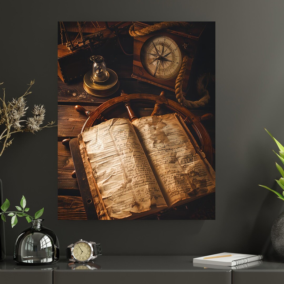 Vintage Maritime Nautical Log Compass Decor Vintage-style Illustrated ...