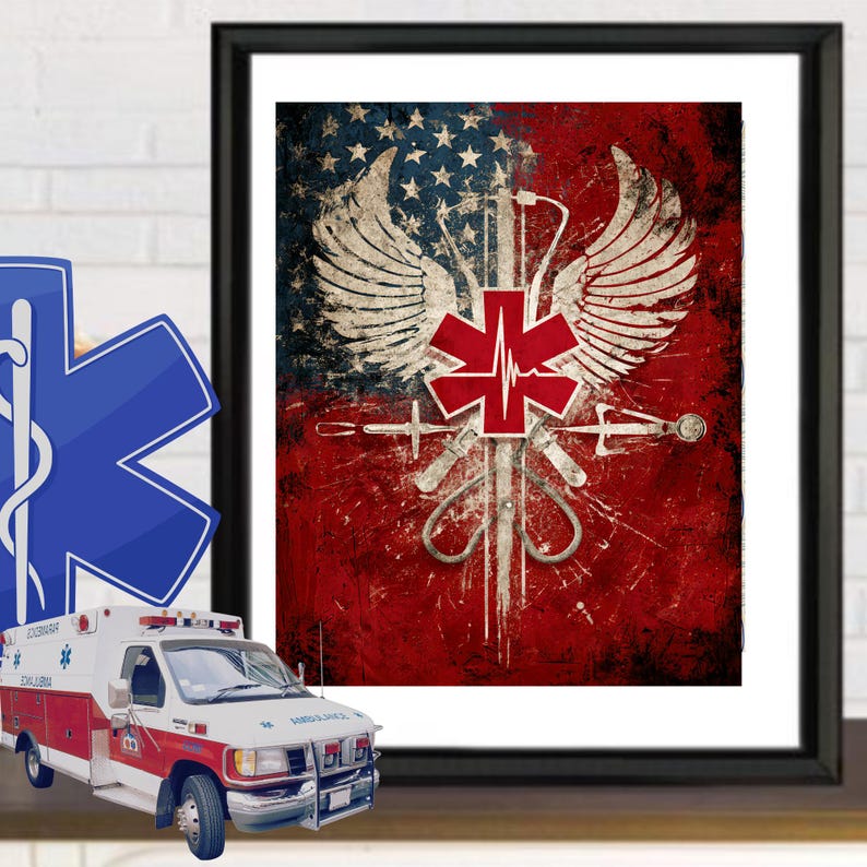EMT EMS Tribute Sign With Star of Life Wings, EMT Wall Art, First ...