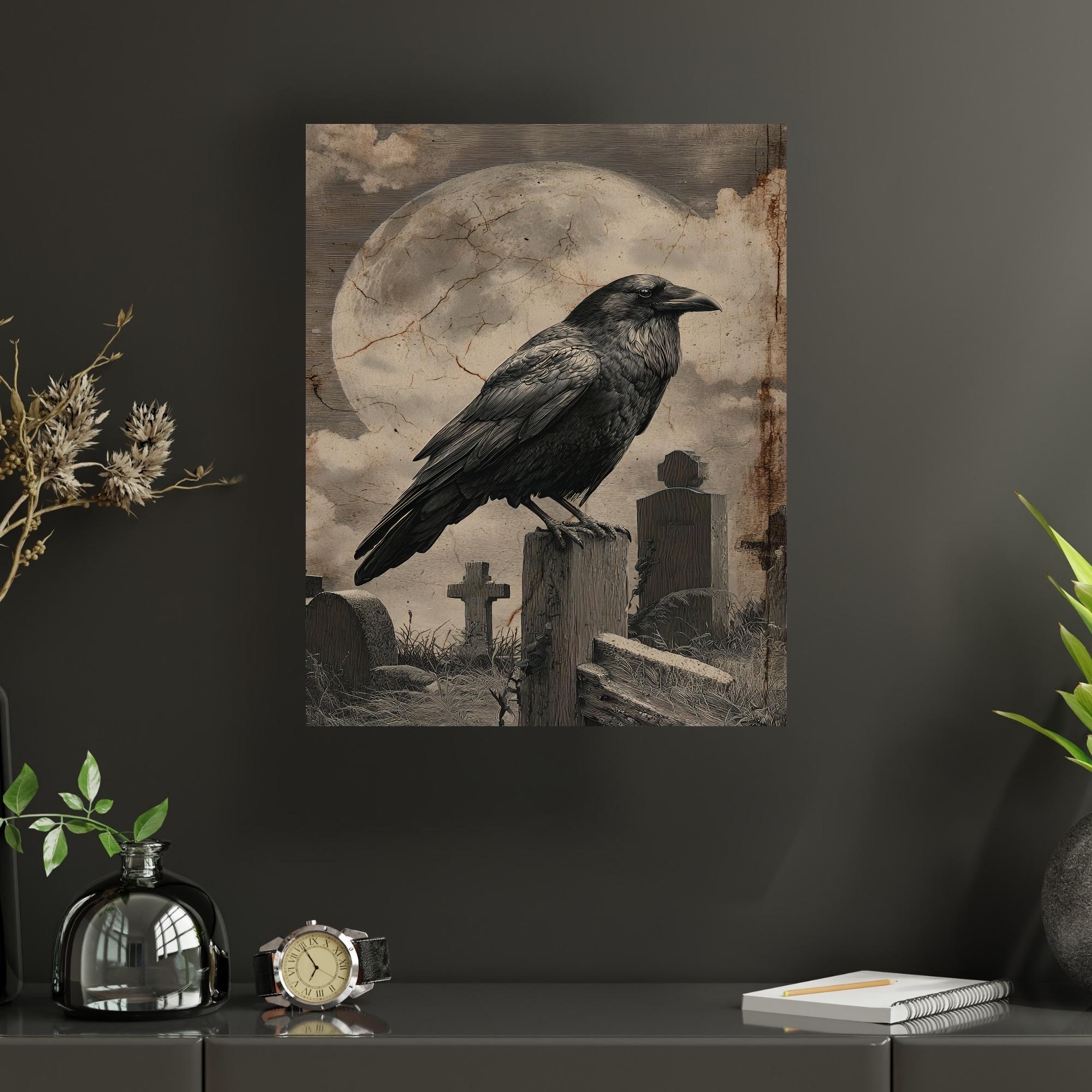 Watcher of the Grave Gothic Wall Art – 8x10 Raven Cemetery Metal Sign ...