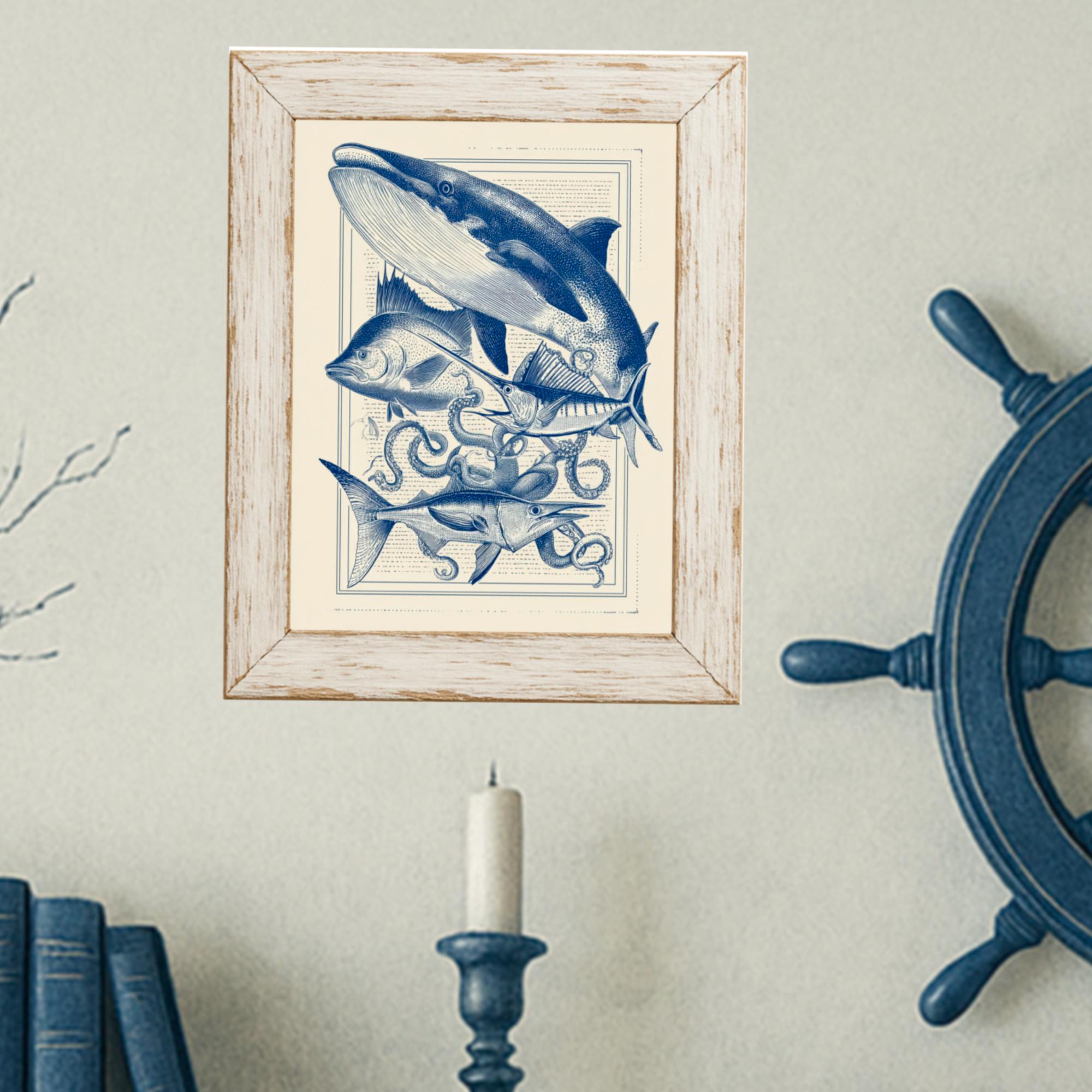Vintage Nautical Ocean Creatures Wall Art Coastal Maritime Mythology ...