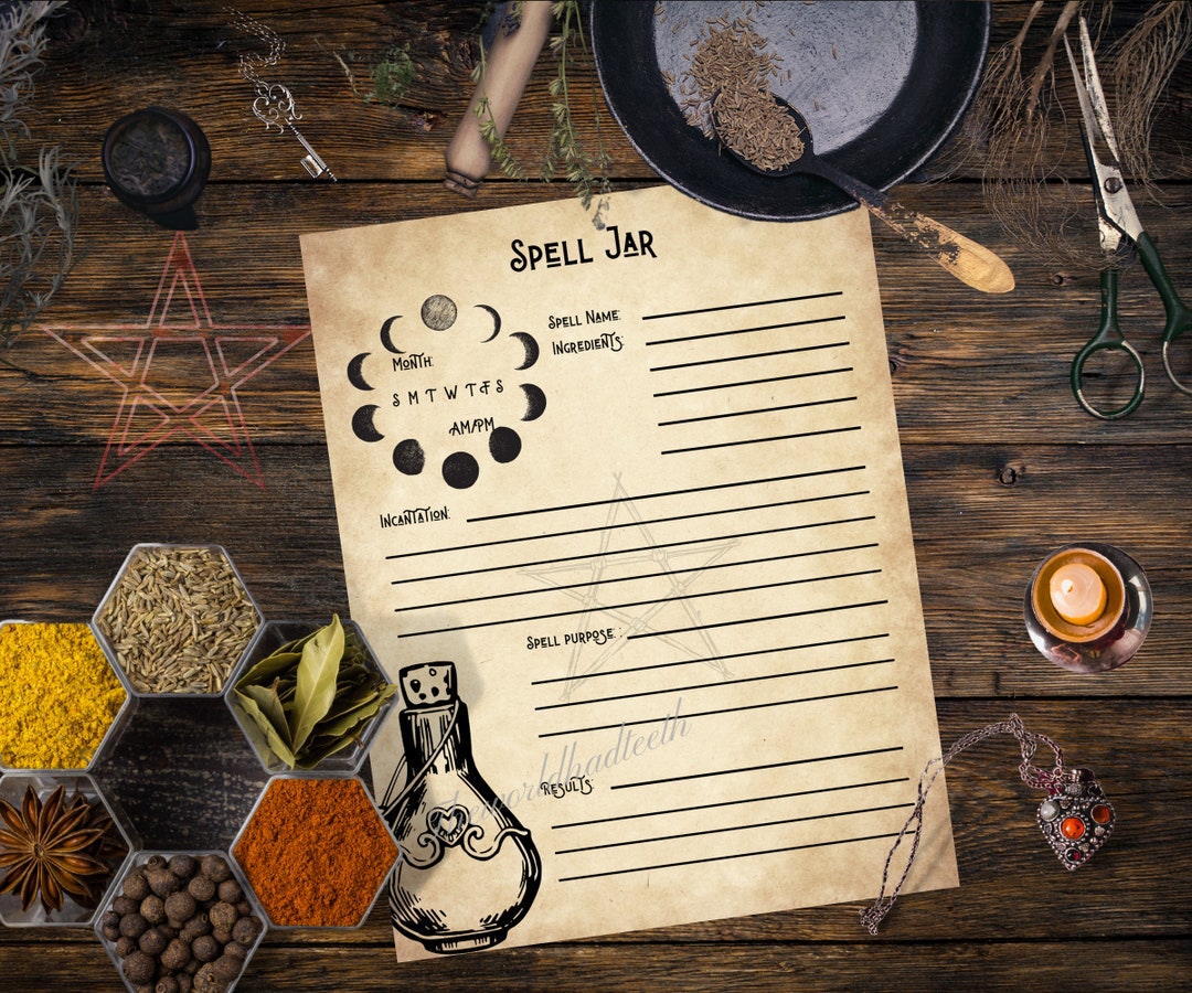 Spell Jar Template Page, Book of Shadows, Witchcraft, Pagan, Grimoire ...