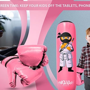 Kids Punching Bag Combo Kit Boxing Gloves Pump Repair Kit Ninja ...