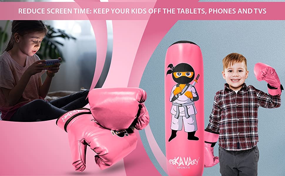 Kids Punching Bag Combo Kit Boxing Gloves Pump Repair Kit Ninja ...