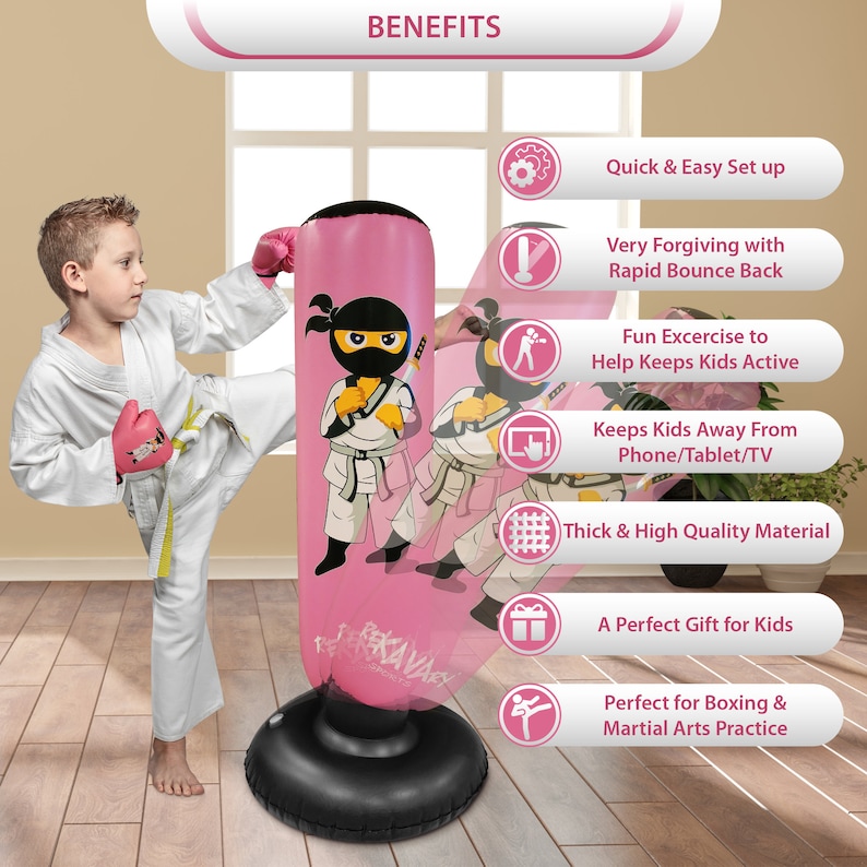 Kids Punching Bag Combo Kit Boxing Gloves Pump Repair Kit Ninja ...
