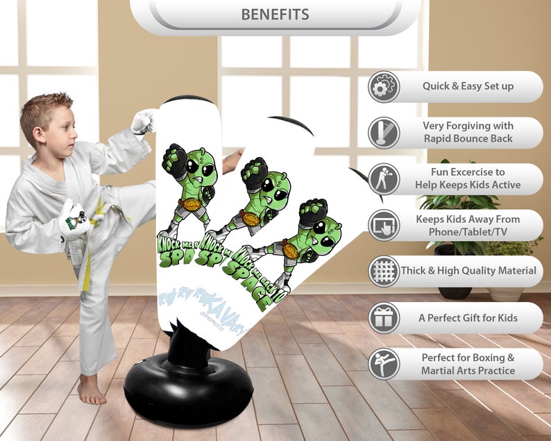 Kids Punching Bag Combo Kit Boxing Gloves Pump Repair Kit Alien ...