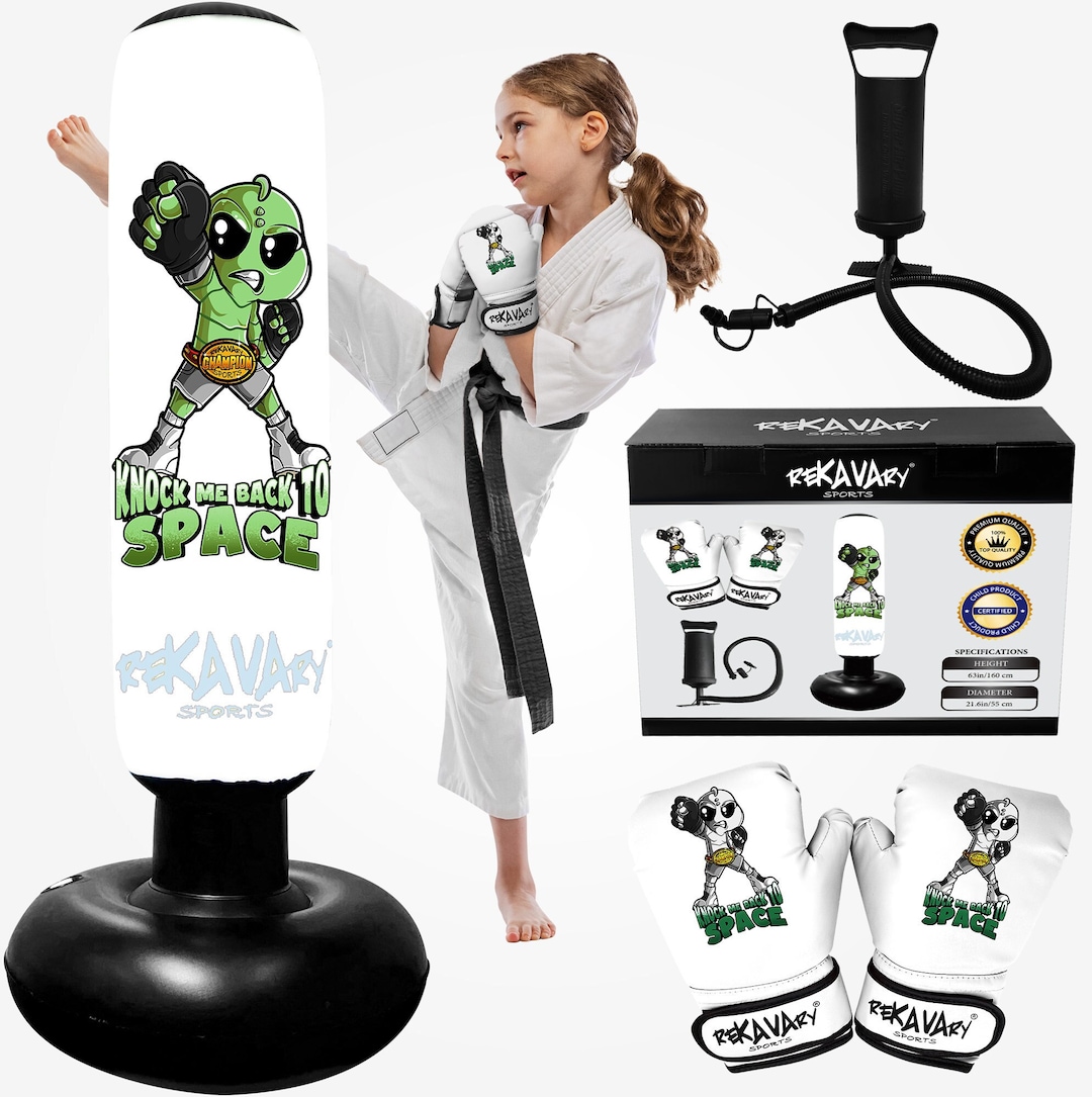 Kids Punching Bag Combo Kit Boxing Gloves Pump Repair Kit Alien ...