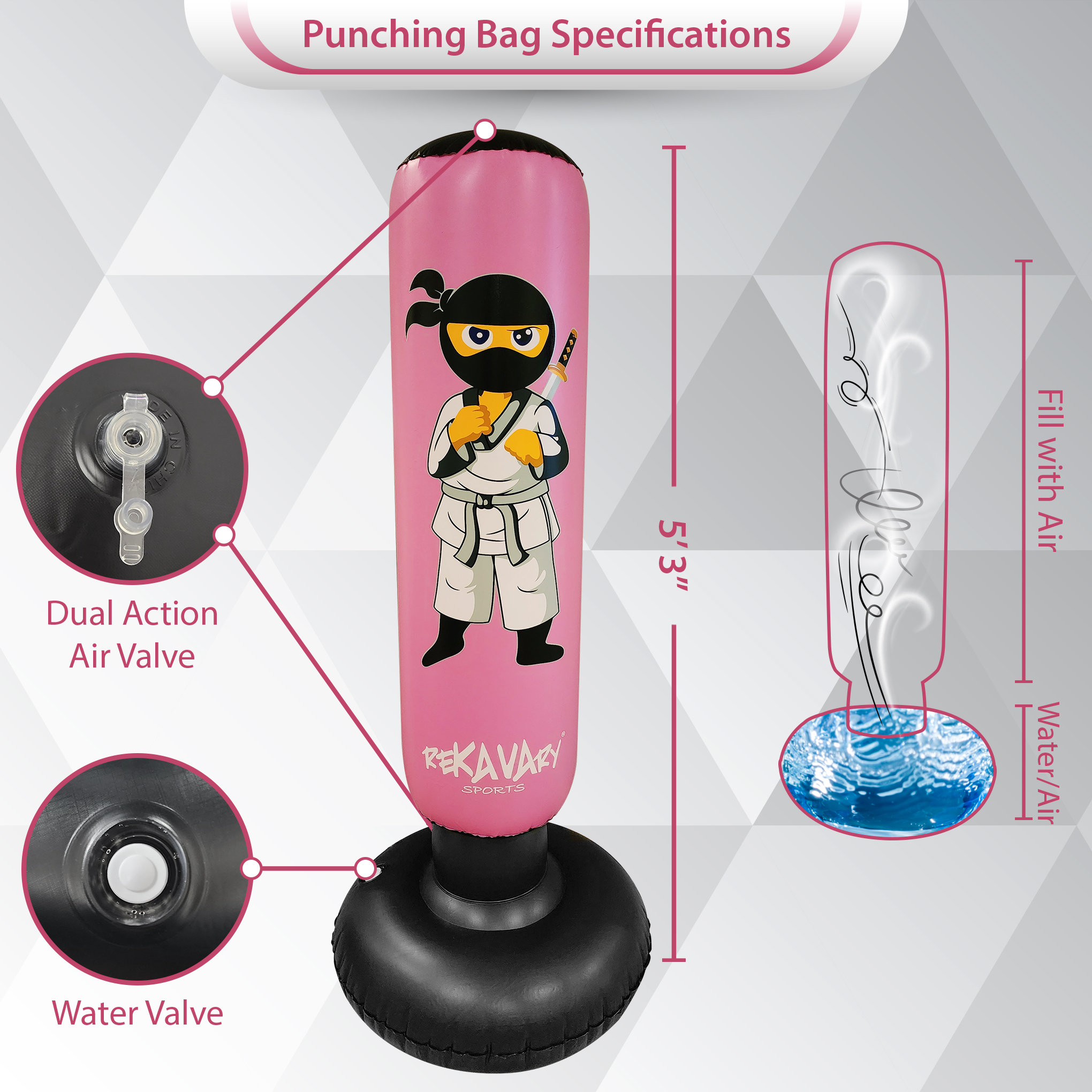 Kids Punching Bag Combo Kit Boxing Gloves Pump Repair Kit Ninja ...